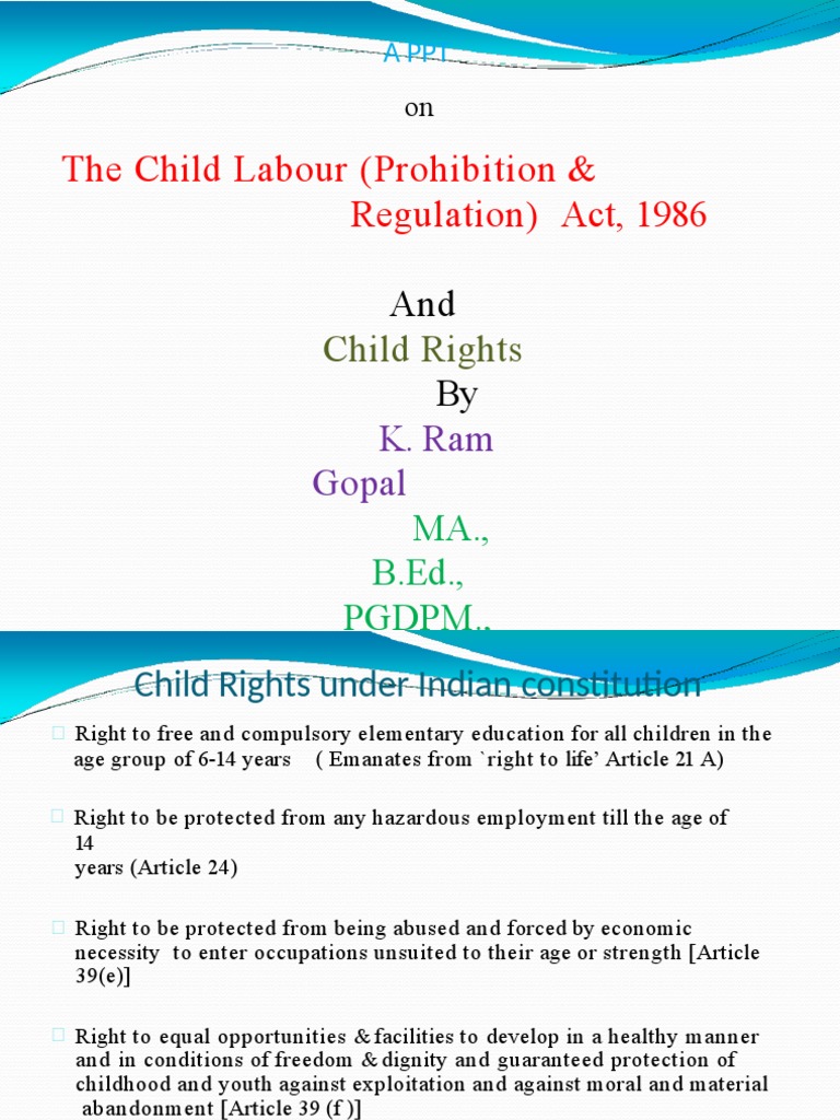 The Child Labour (Prohibition & Regulation) Act - 1986 | PDF | Lead ...