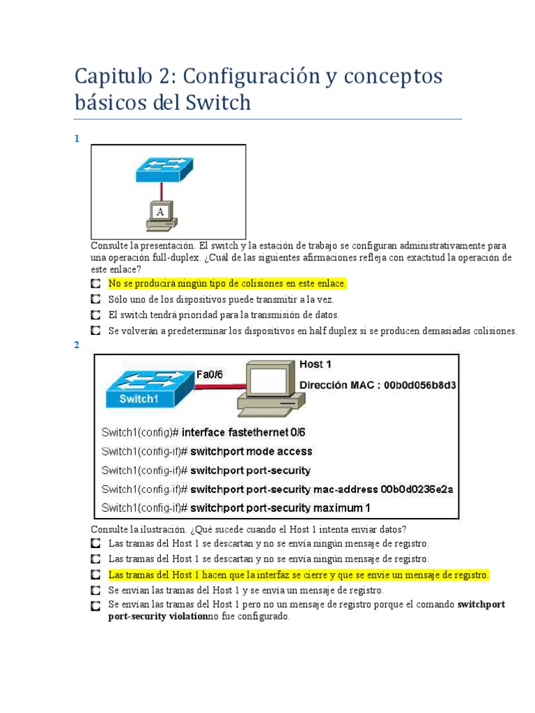 Examen Capitulo 2 Ccna3 | PDF | Conmutador de red | Enrutador (Computación)