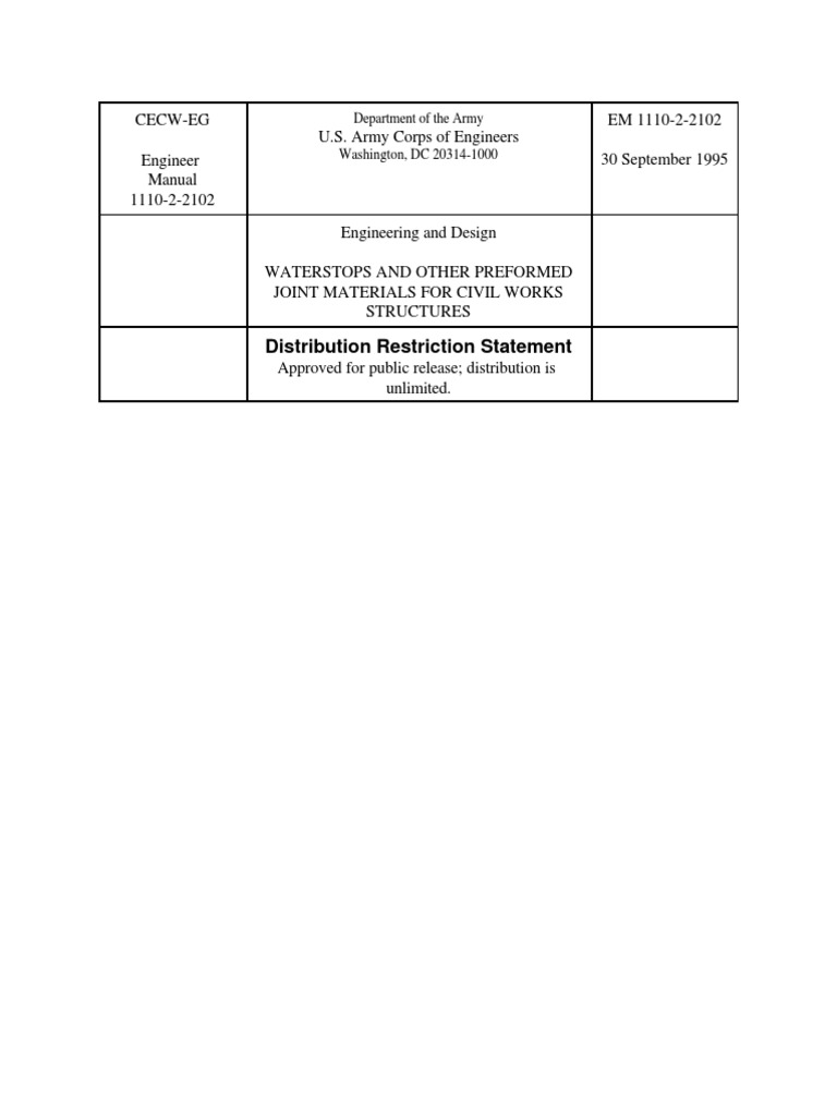 EM - 1110-2-2102-Waterstop and Other Preformed Jont Materials For Civil ...