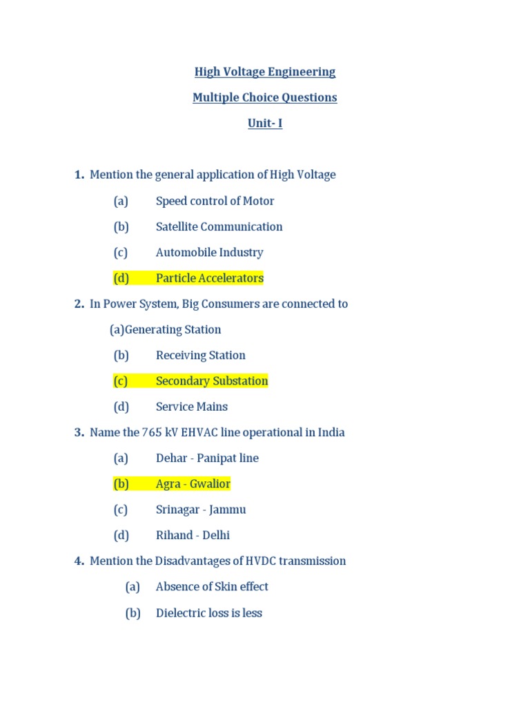 MCQ - HVE Answers | PDF | Electrical Breakdown | Capacitor