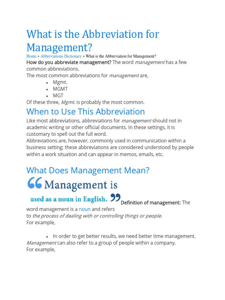 What Is The Abbreviation For Management | PDF