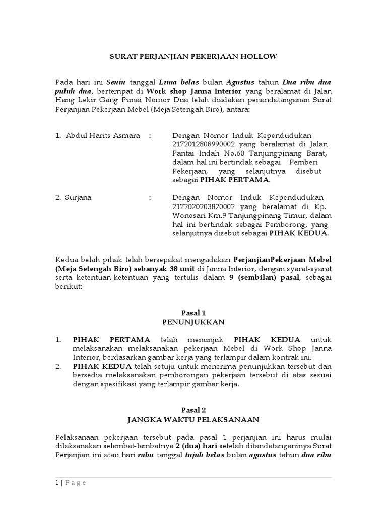 Surat Perjanjian Kerja | PDF