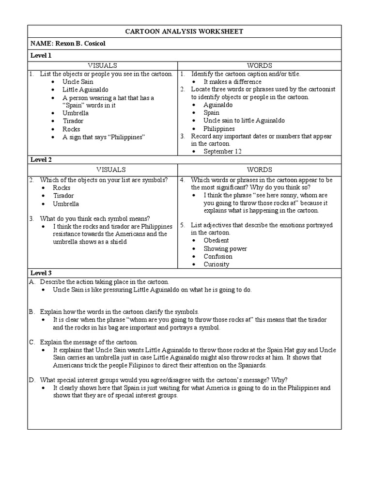 Cartoon Analysis Worksheet NAME: Rexon B. Cosicol Level 1 | PDF ...