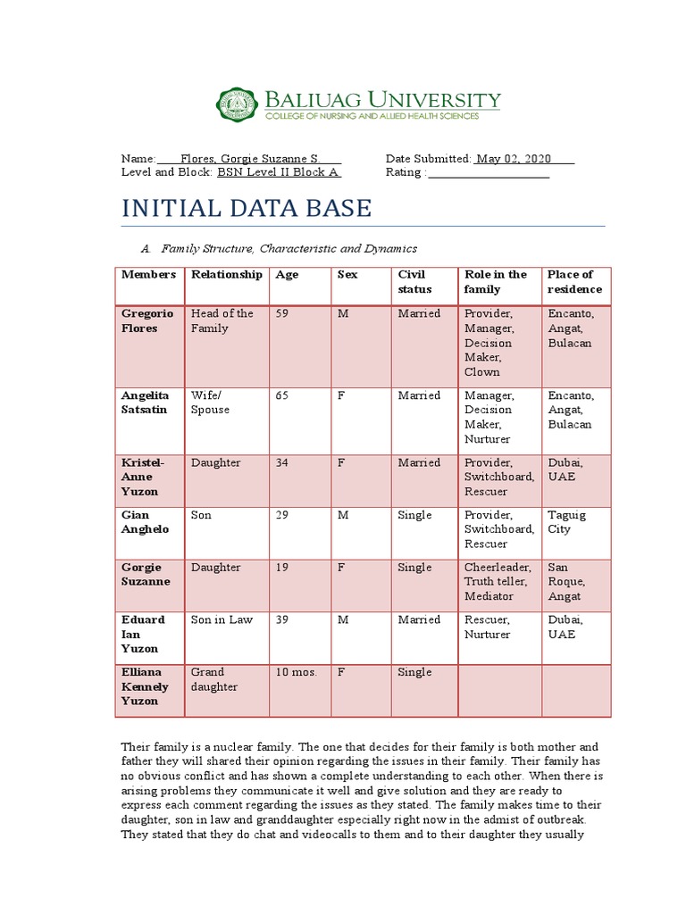 Case Study My Family Initial Data BAse | PDF | Preventive Healthcare ...