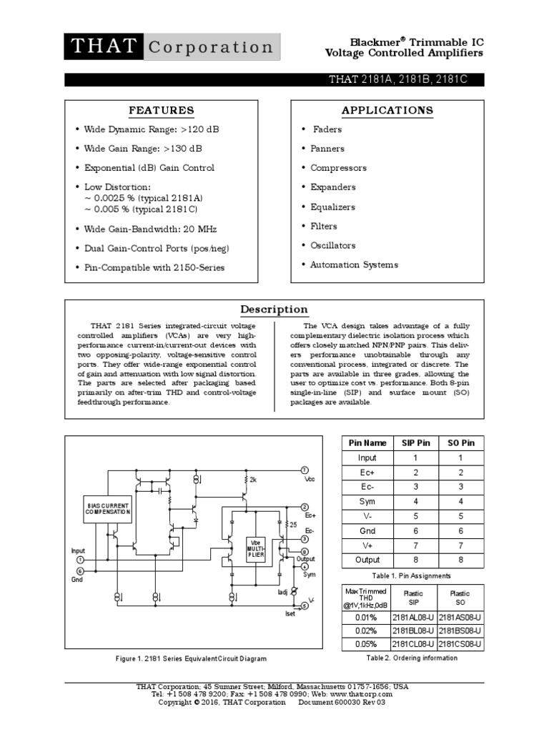 THAT 2181-Series Datasheet | PDF | Operational Amplifier | Computer ...