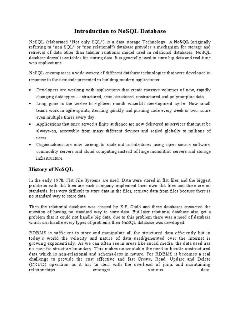 Introduction To NoSQL | PDF | No Sql | Databases