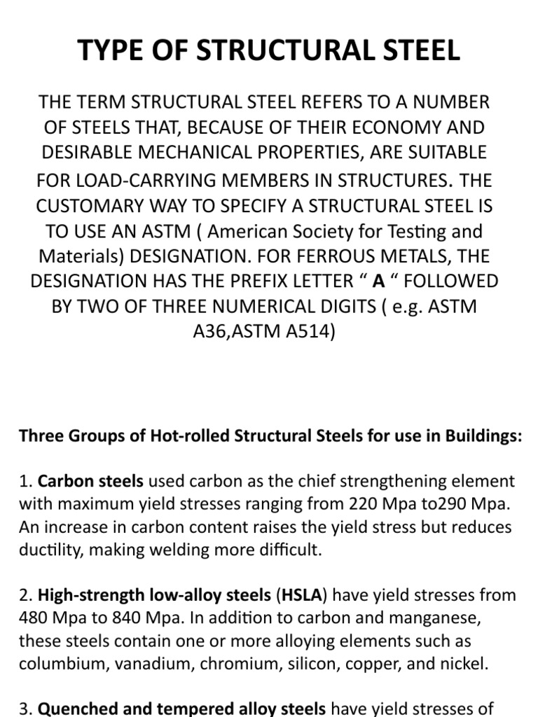 Types and Standards of Structural Steel | PDF | Steel | Structural Steel