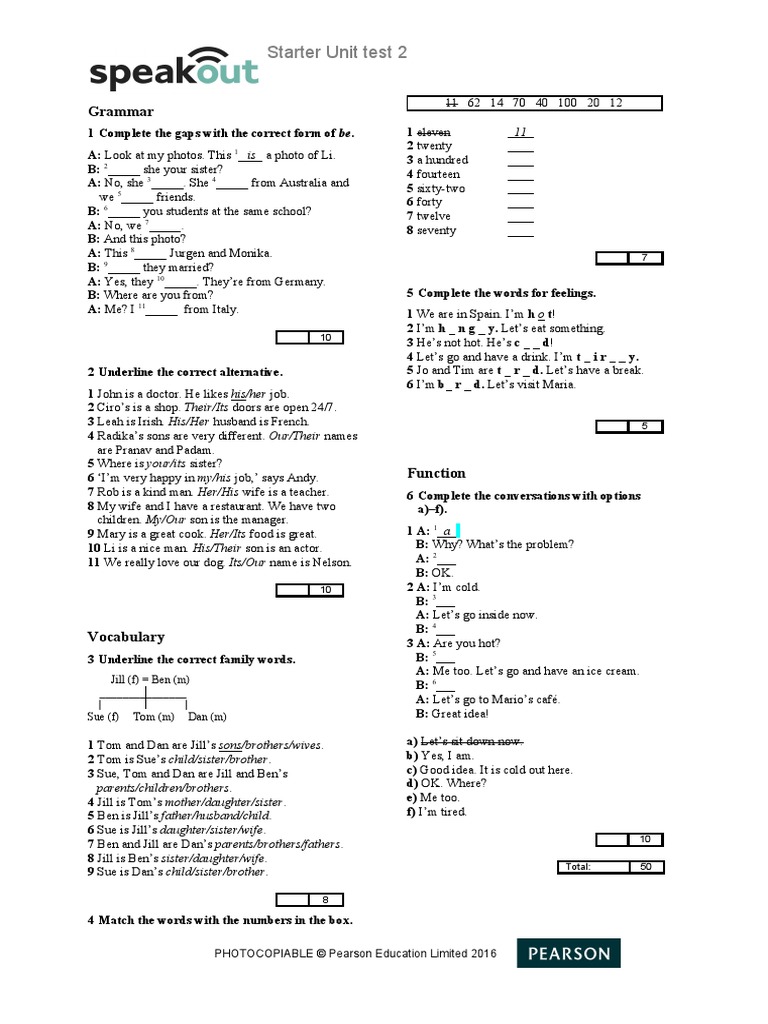 Starter Unit Test 2: Grammar | PDF