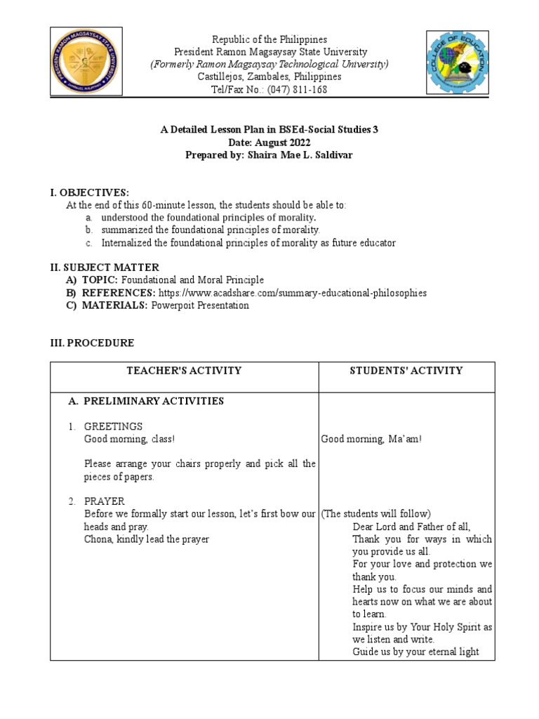Detailed Lesson Plan on Morality | PDF | Teachers | Noble Eightfold Path