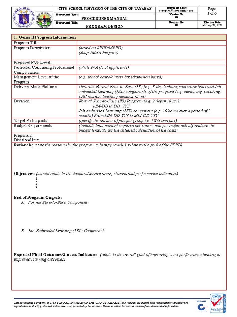 Training Design Template | PDF