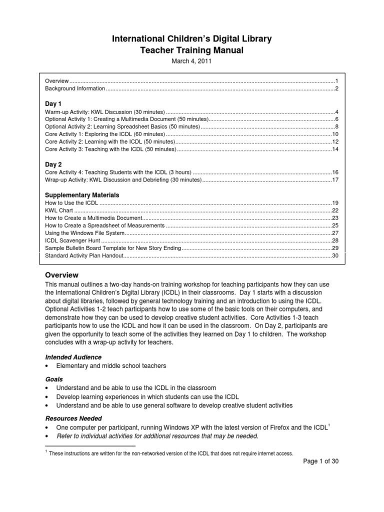 ICDL Teacher Training Manual | PDF | Digital Library | Libraries