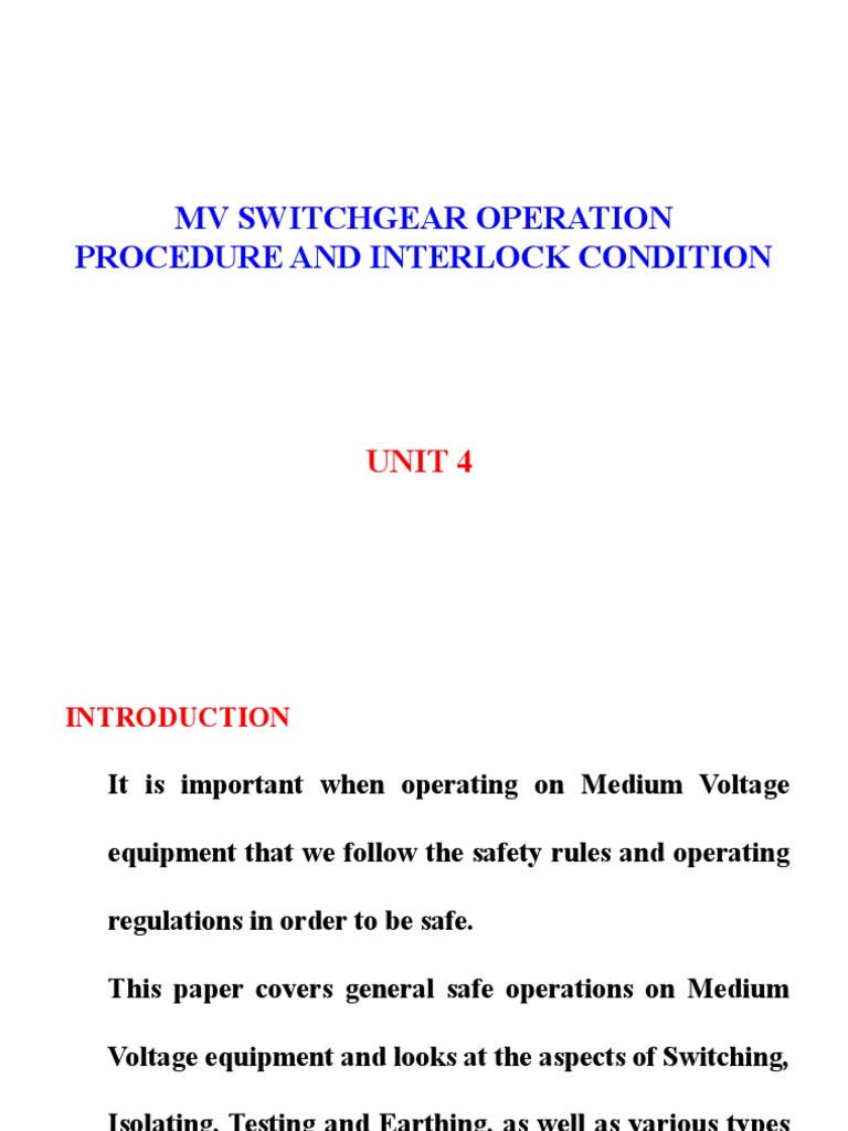 MV Switchgear Operation Procedure and Interlock Condition: Unit 4 | PDF ...