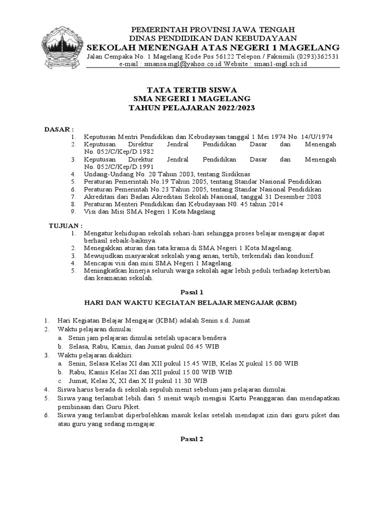 TATA TERTIB SISWA 2022 V 1 | PDF