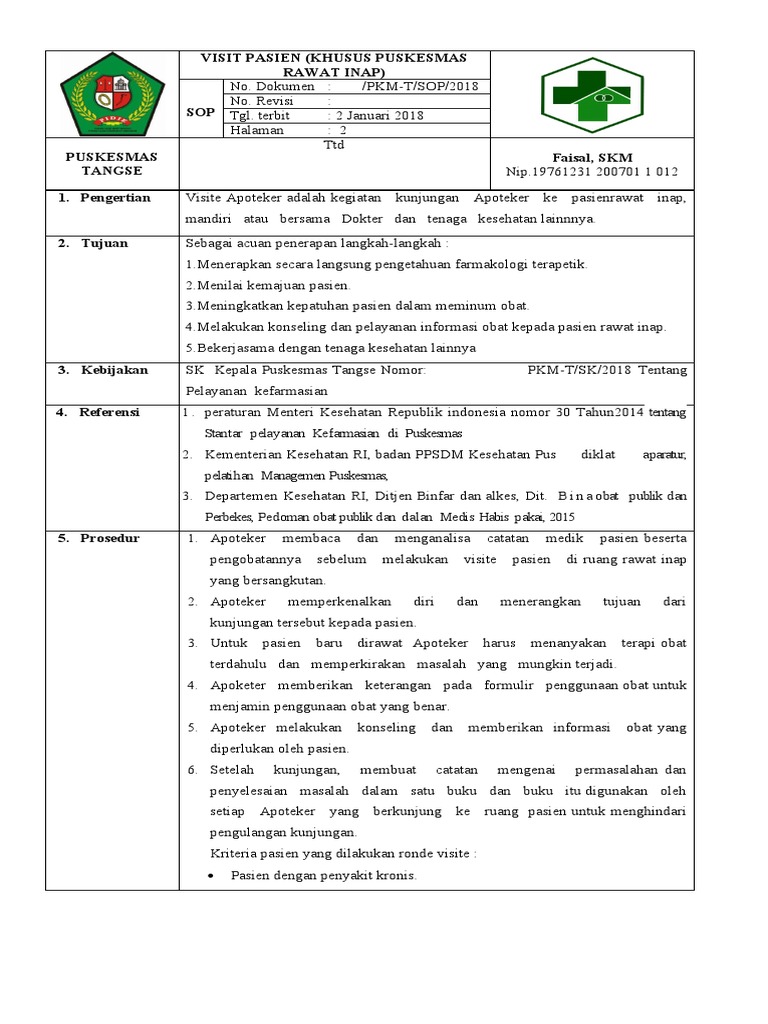 Sop 3.10.13 Visit Pasien (Ranap) | PDF