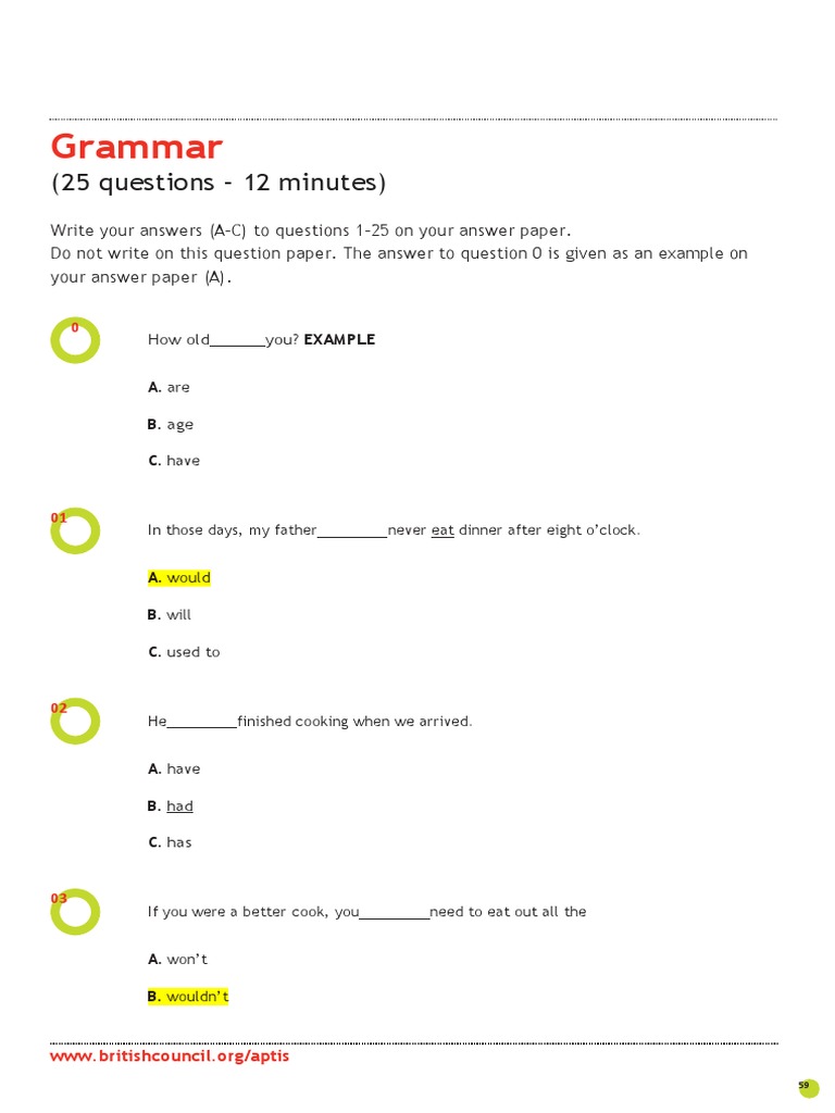 Grammar and Vocabulary Test Guide | PDF