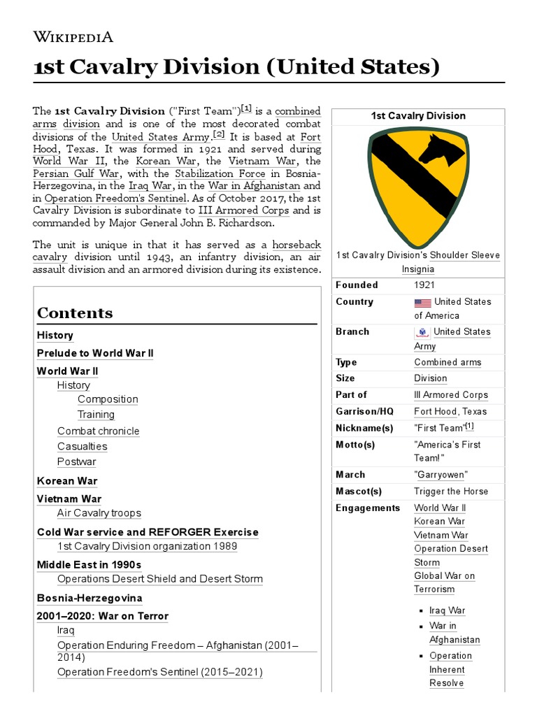 1st Cavalry Division (United States) | PDF | Division (Military) | Air ...