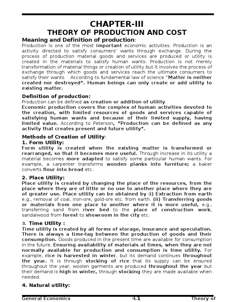 Chapter Iii Theory Of Production And Cost Pdf Production Function Long Run And Short Run