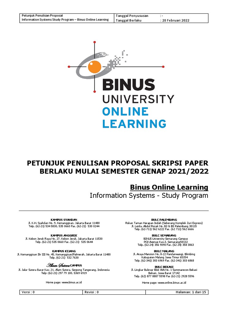 Panduan Proposal Skripsi Binus Online | PDF