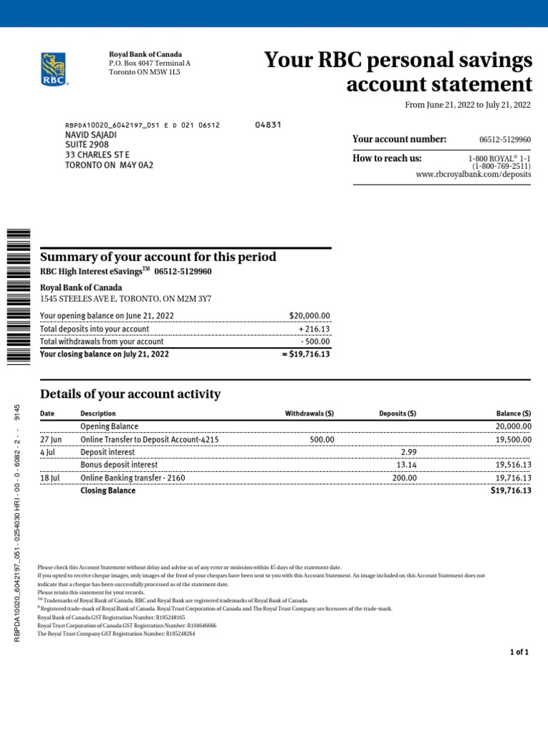 Your RBC Personal Savings Account Statement | PDF | Trademark | Deposit ...