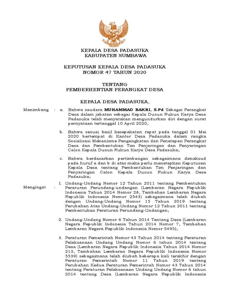 47.Sk Tim Penjaringan Kepala Dusun Rukun Karya | PDF