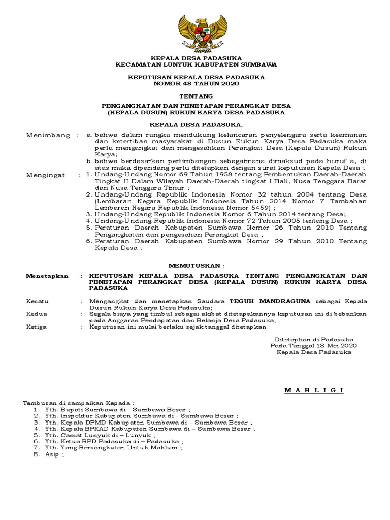 SK Kepala Dusun Rukun Karya | PDF