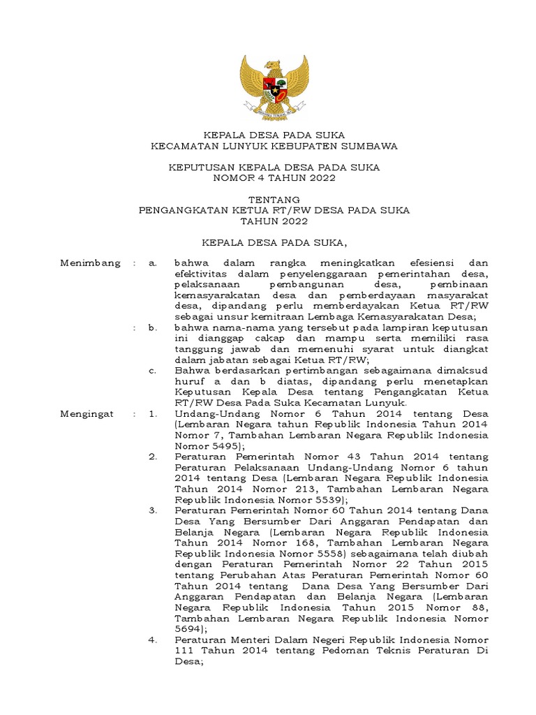 SK Pengangkatan RT-RW | PDF