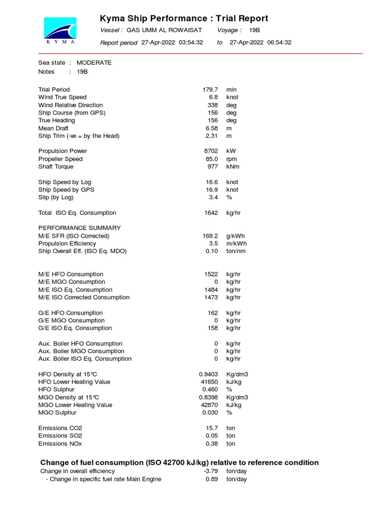 Kyma Ship Performance: Trial Report: Vessel: Voyage: Report Period To ...