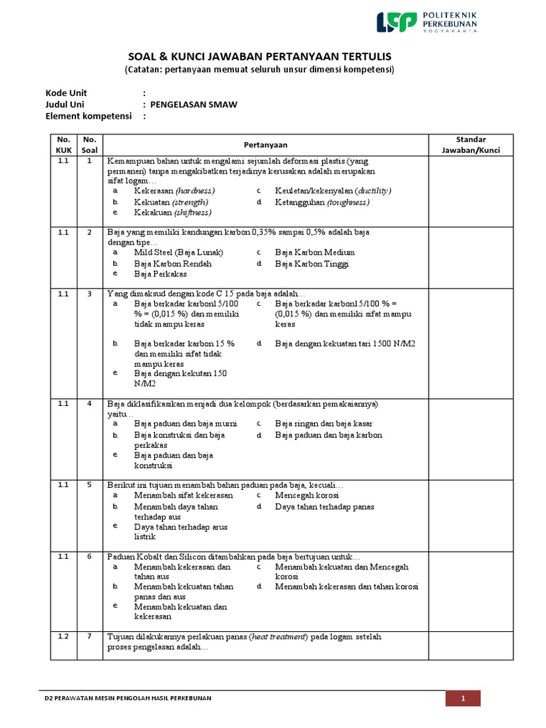 Soal Test Pengelasan Smaw | PDF