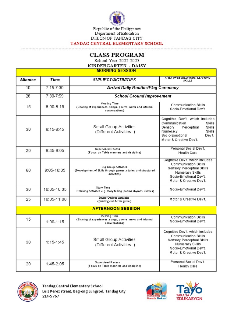 Class Program: Kindergarten - Daisy | PDF | Perception | Behavioural Sciences