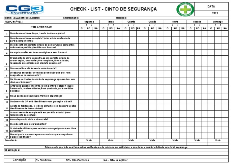 Check-List Cinto de Segurança | PDF