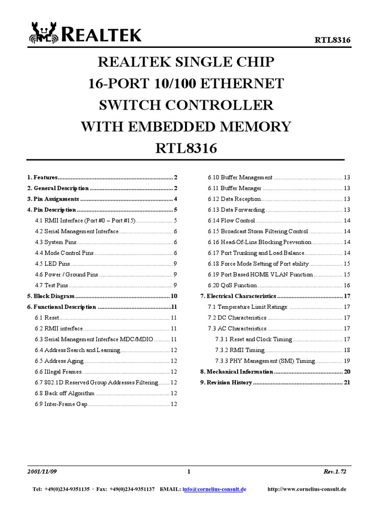 Realtek Single Chip 16-PORT 10/100 ETHERNET Switch Controller With ...
