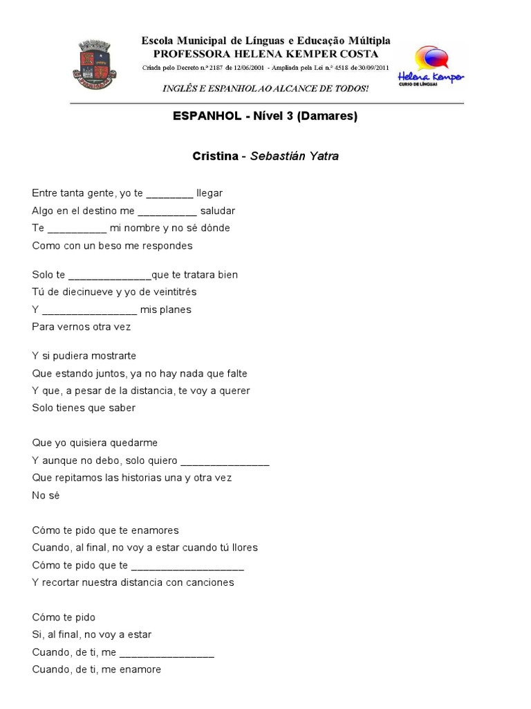 Letras de "Cristina" - Sebastián Yatra | PDF