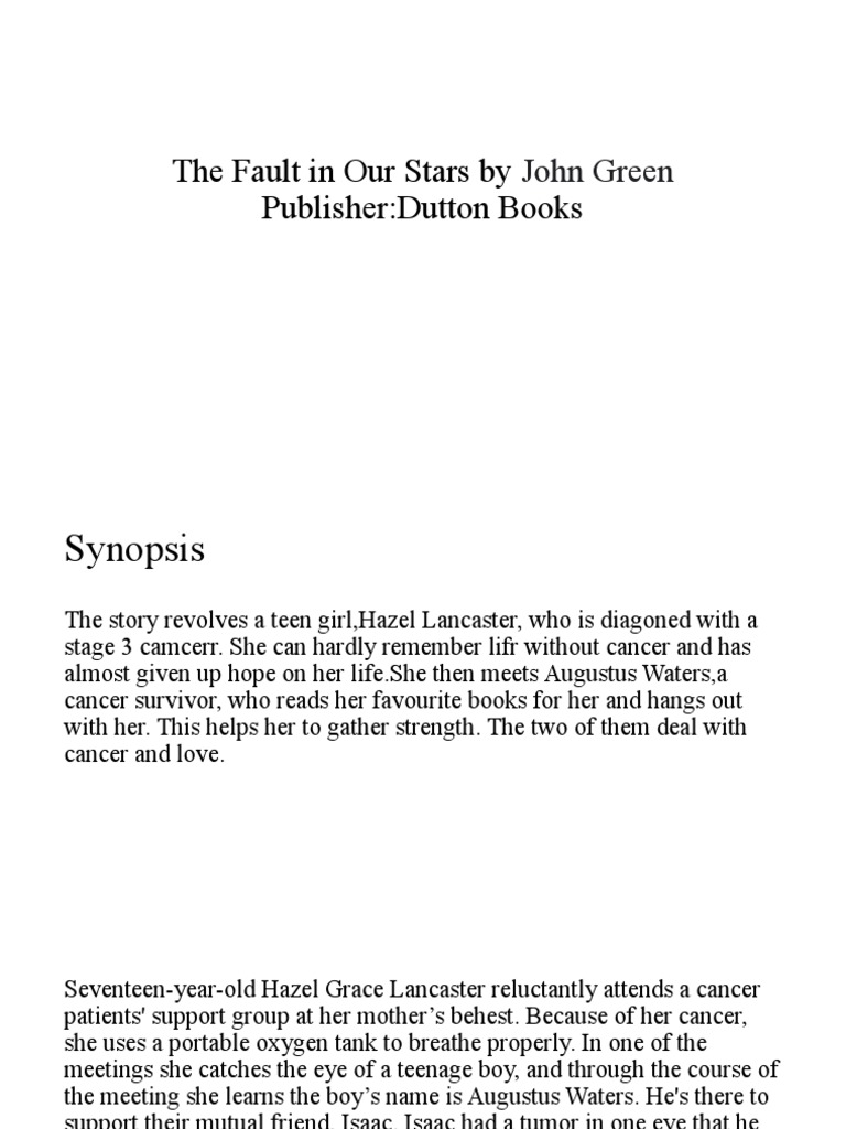 The Fault in Our Stars by Publisher:Dutton Books: John Green | PDF