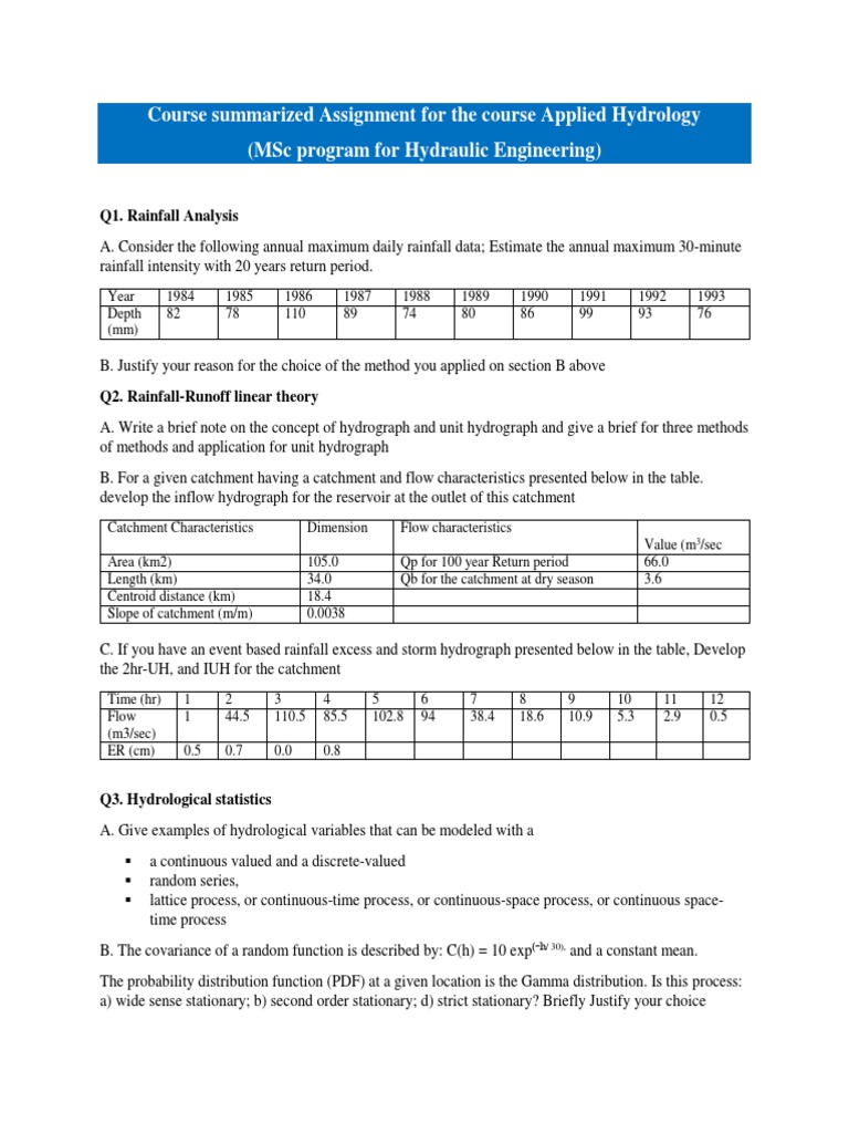 Applied Hydrology Assignment | PDF | Stationary Process | Applied ...