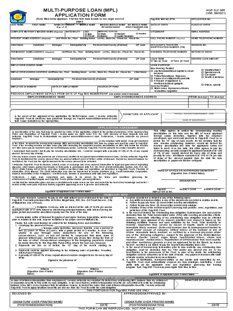 Multi-Purpose Loan (MPL) Application Form: (E.g., JR., II) (For Married ...