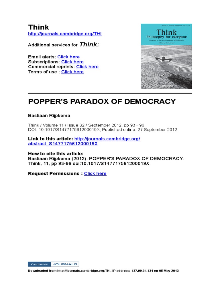 Popper Paradox of Democracy | PDF | Karl Popper | Democracy