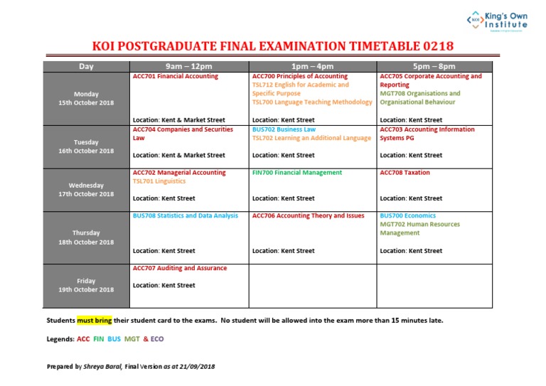PG Final Exam Timetable 0218-1 | PDF