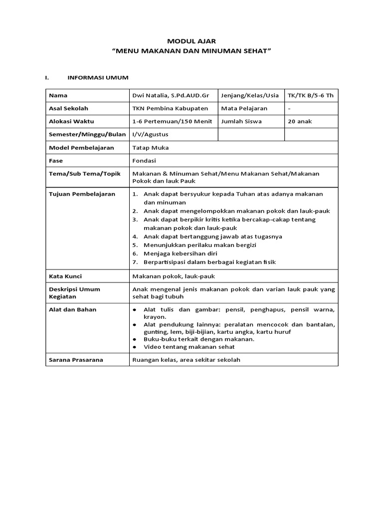 Modul Ajar Makanan Dan Minuman Sehat (Autorecovered) | PDF