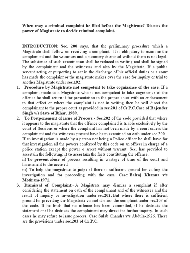 Complaint To Magistrate | PDF | Magistrate | Complaint