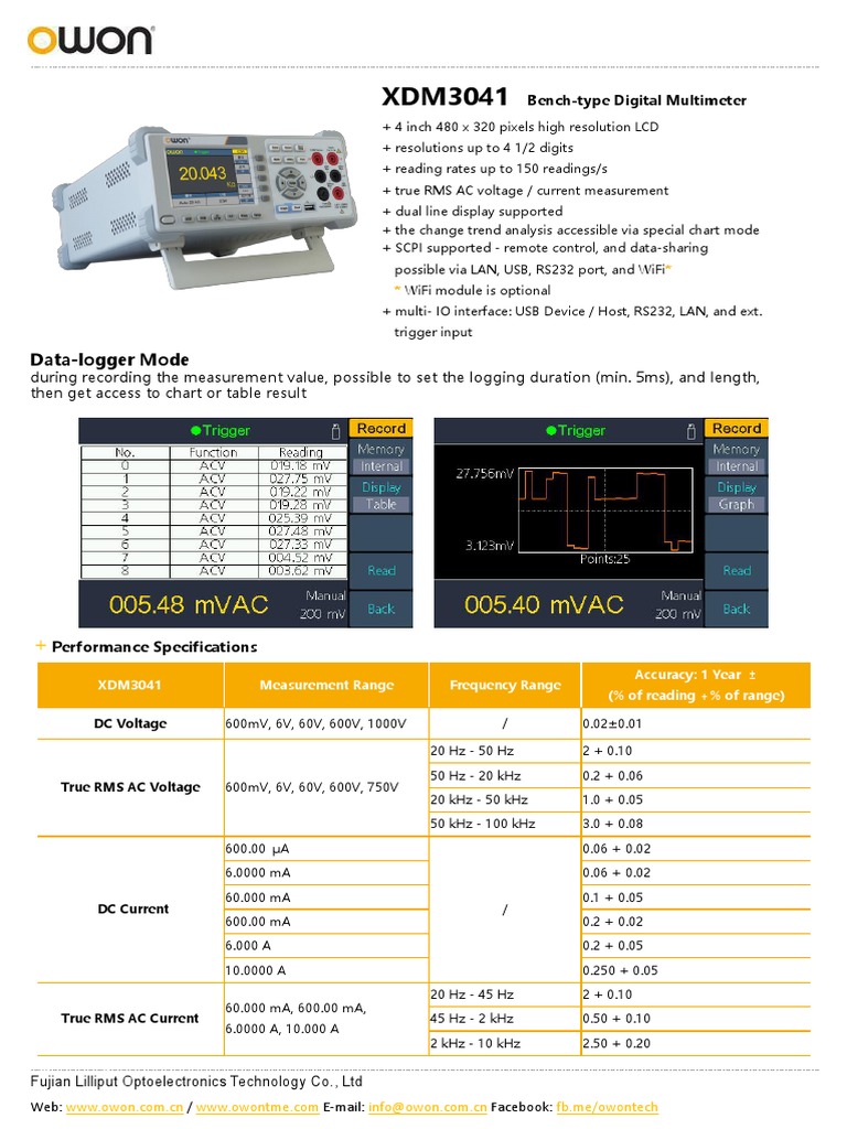 OWON XDM3041 Bench-Type Digital Multimeter Technical Spec.s | PDF ...