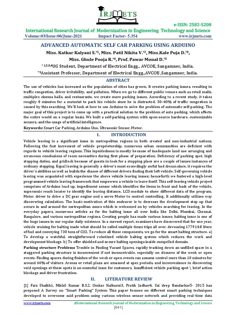 Advanced Automatic Self Car Parking Using Arduino | PDF | Usb | Parking