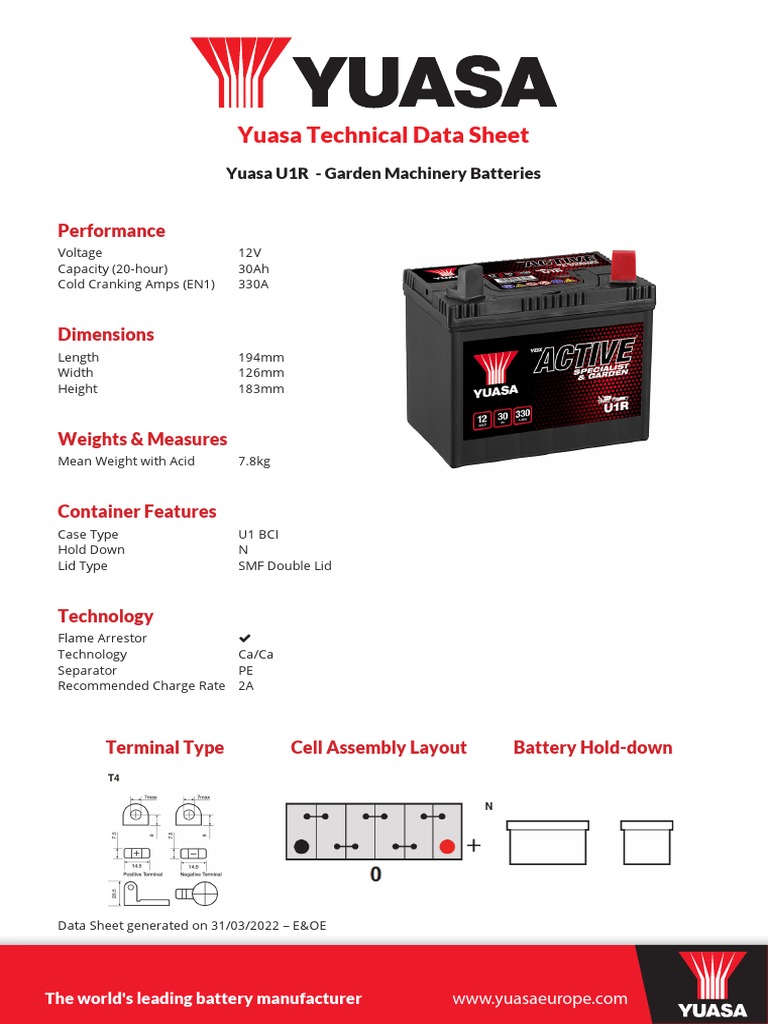 Yuasa Technical Data Sheet: Performance | PDF