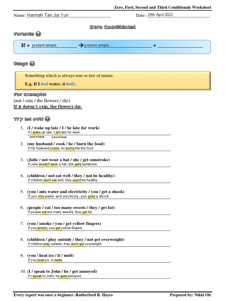 Zero To 3rd Conditionals Worksheet | PDF