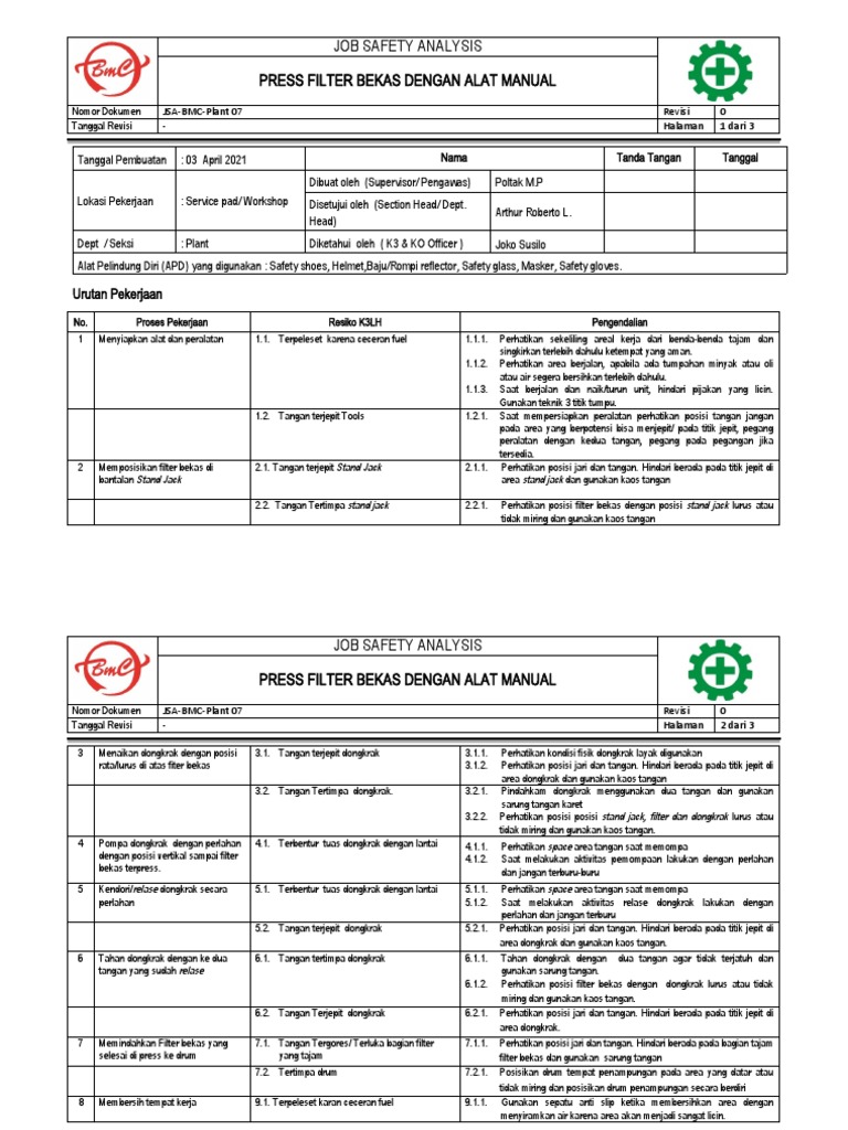 JSA-BMC-Plant 02 Press Filter Bekas Dengan Manual | PDF