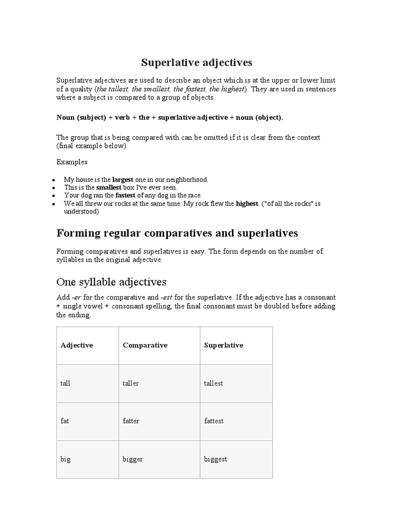 Superlative Adjectives Rules | PDF