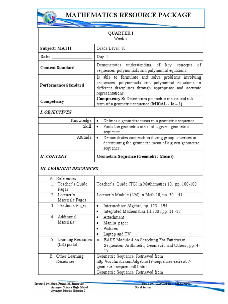DLP Math 10 q1 Week 5 Day 2 | PDF | Geometry | Learning