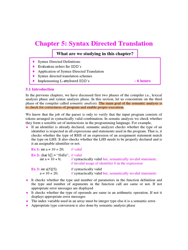 An Introduction to Syntax-Directed Translation and Semantic Analysis ...