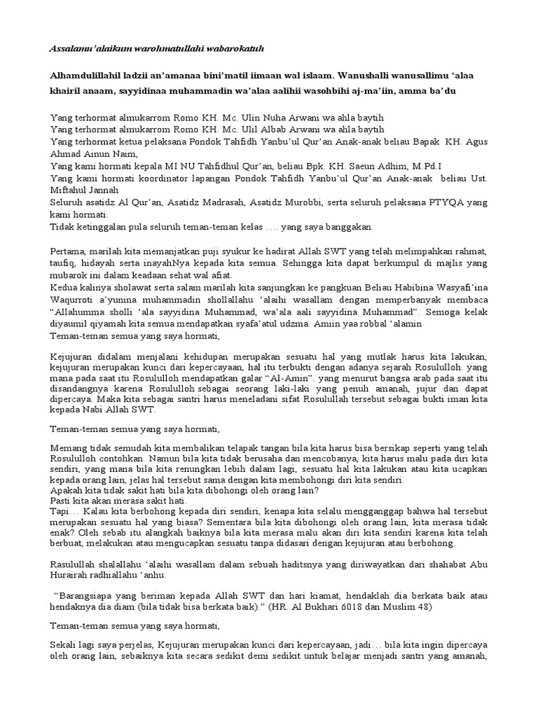 Khitobah Berkata Dan Berbuat Jujur | PDF