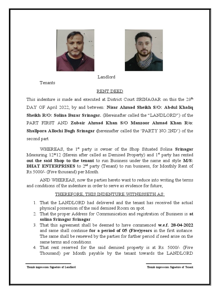 Thumb Impression Signature of Landlord Thumb Impression Signature of ...