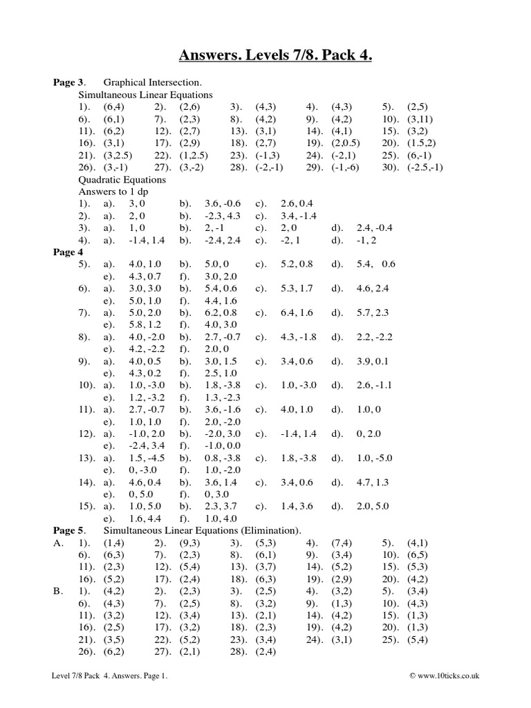 Answers. Levels 7/8. Pack 4.: Level 7/8 Pack 4. Answers. Page 1. © Www ...